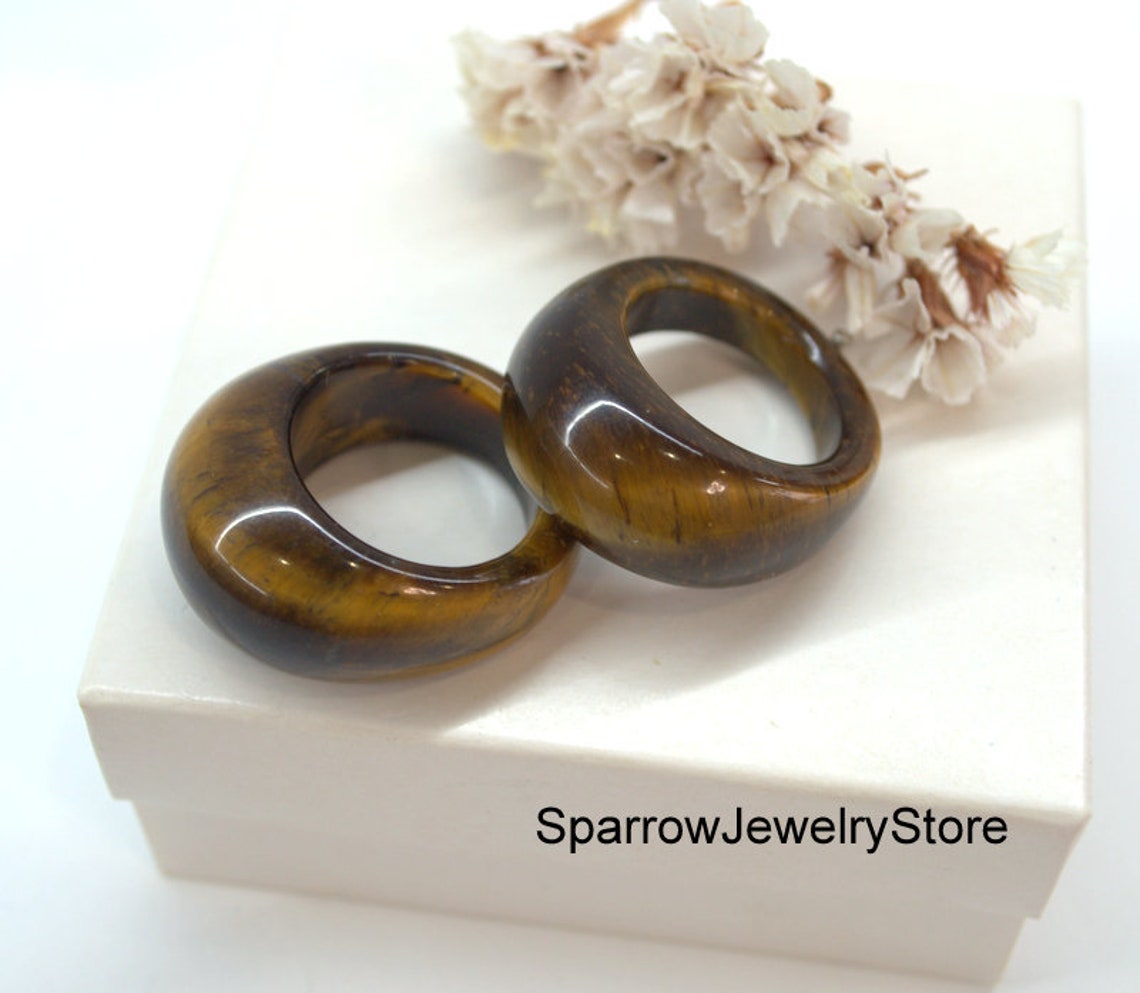 Tiger Eye Carved Stone Ring Band Solid Crystal Stone Ring Band - Etsy