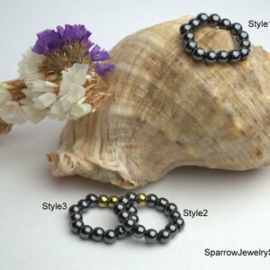 Hematite Stacking Stretch Rings Adjustable Beaded Gemstone Ring Boho ...