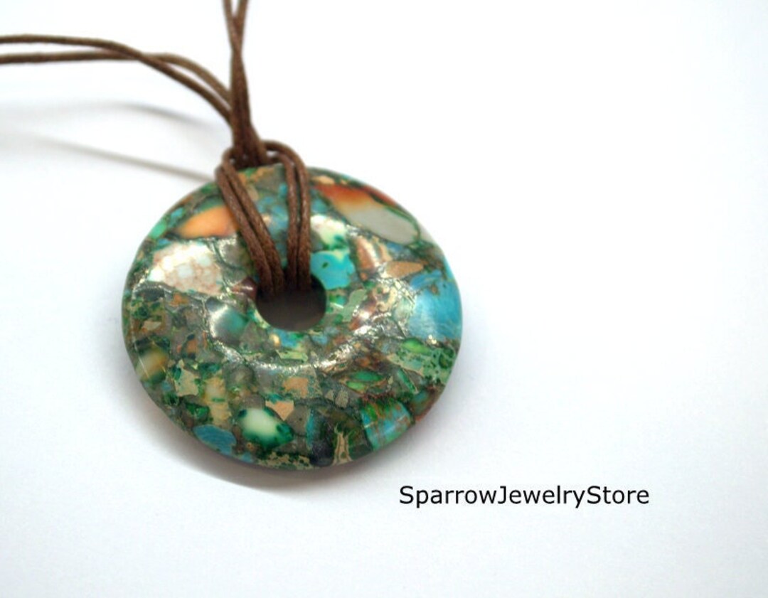 Malachite Turquoise Donut Pendant Necklace: Gemstone Jewelry Gift - Etsy