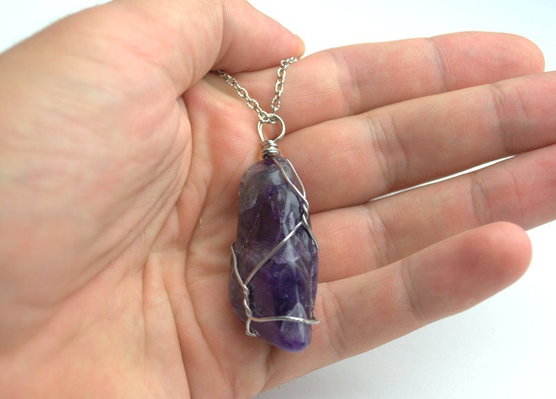 Natural Raw Amethyst Pendant Necklace Purple Stone Amethyst | Etsy