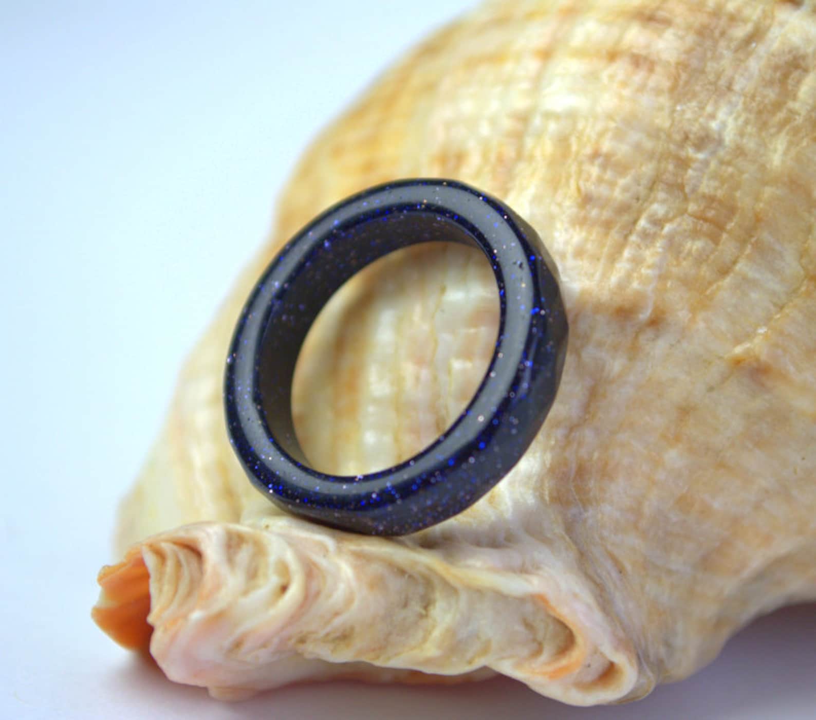 Blue Sandstone Faceted Ring Solid Stone Ring Size 6 7 8 9 10 - Etsy