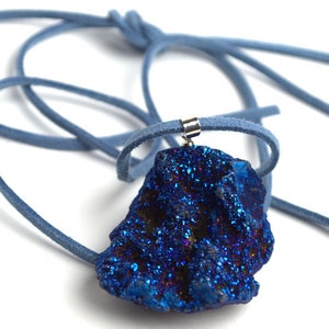 Raw Blue Druzy Stone Pendant Cobalt Titanium Blue Geode - Etsy