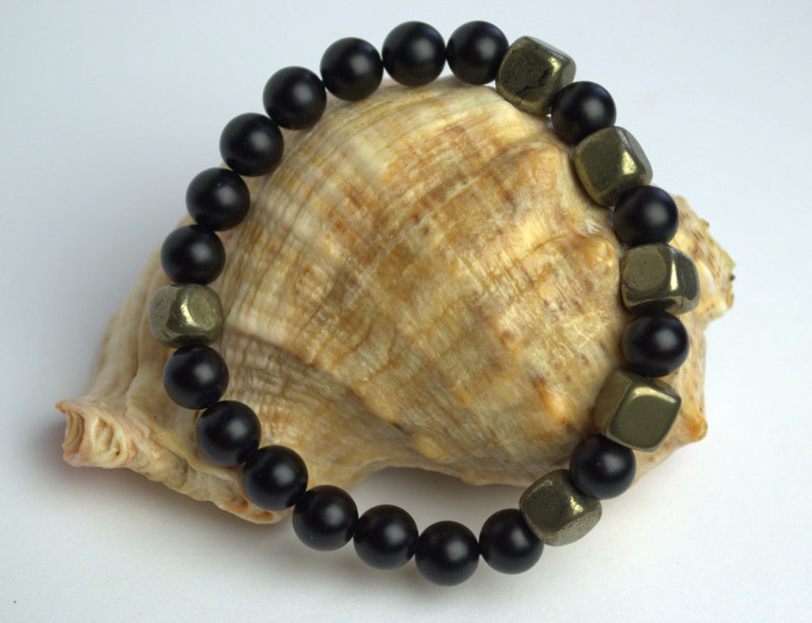 Mens Onyx & Pyrite Bracelet: Protection Talisman, Energy Jewelry - Etsy