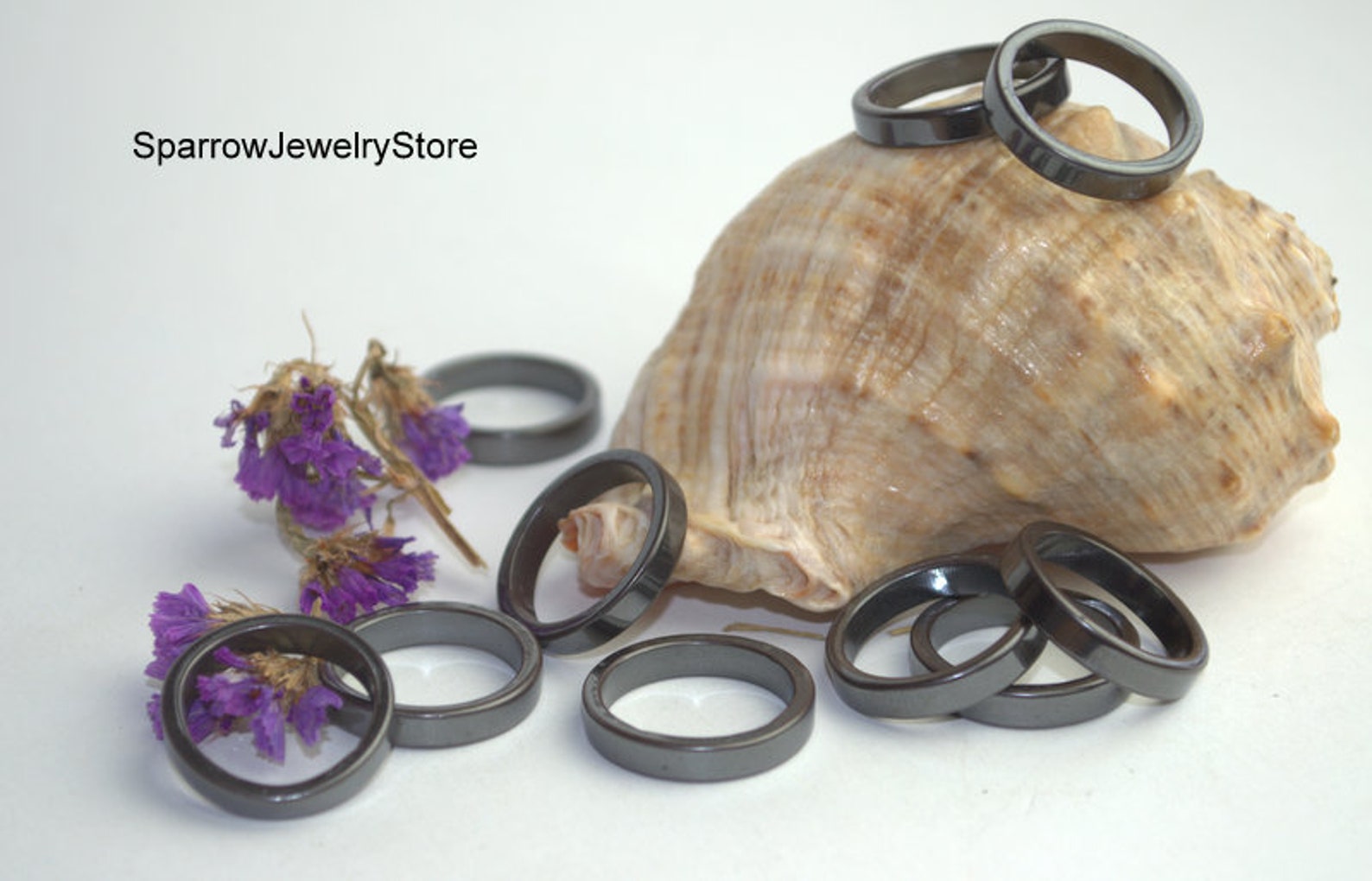 Hematite Stone Ring Band: Artisan Carved Gemstone Stacking Ring - Etsy