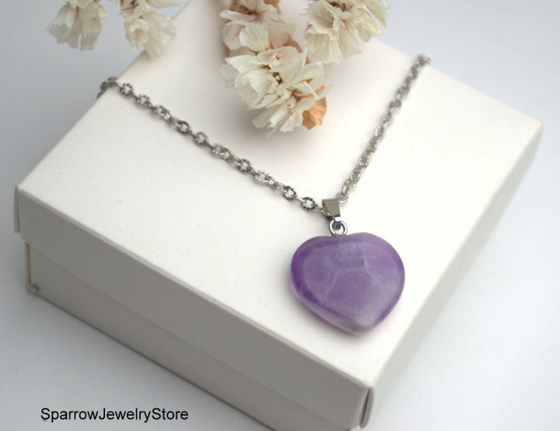 Genuine Amethyst Heart Pendant Necklace Amethyst Crystal Mini - Etsy