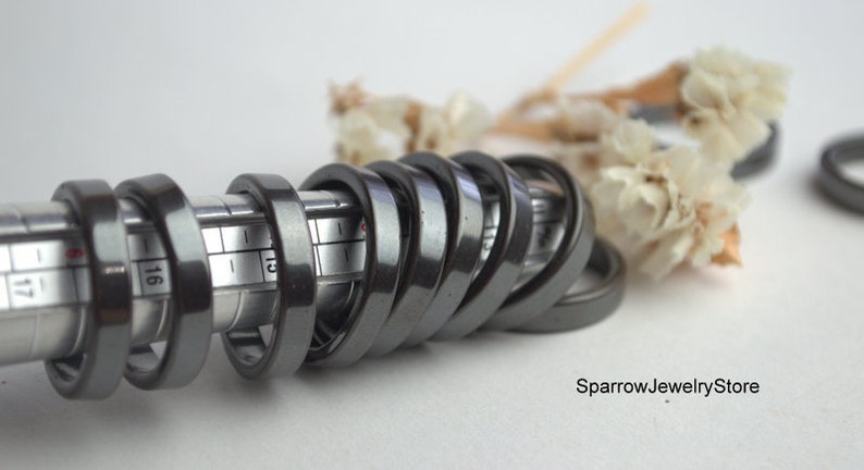 Hematite Stone Ring Band: Artisan Carved Gemstone Stacking Ring - Etsy
