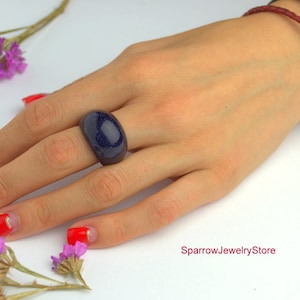 Solid Blue Sandstone Ring Band Size 6 7 8 9 10 Carved Gemstone Band ...
