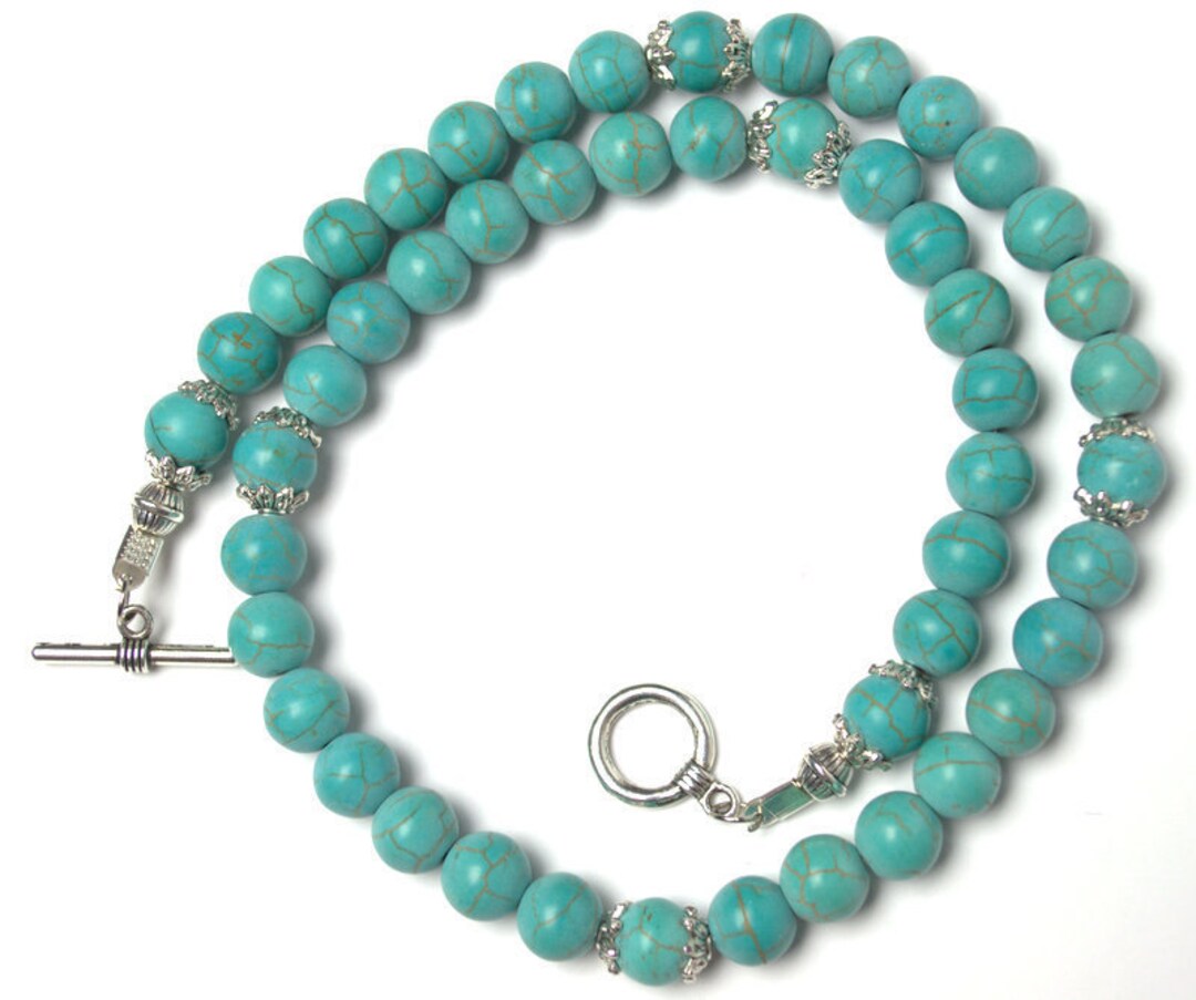 Genuine Blue Turquoise Necklace Gemstone Beaded Woman's Necklace Real ...
