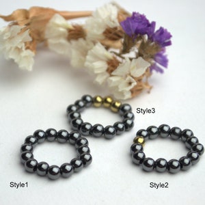 Hematite Stacking Stretch Rings Adjustable Beaded Gemstone Ring Boho ...