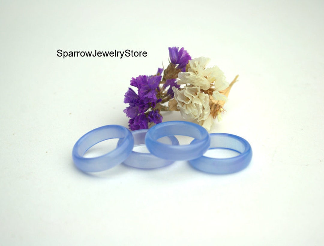 Blue Periwinkle Chalcedony Ring Band Solid Stone Rings Size 6 7 8 9 10 ...