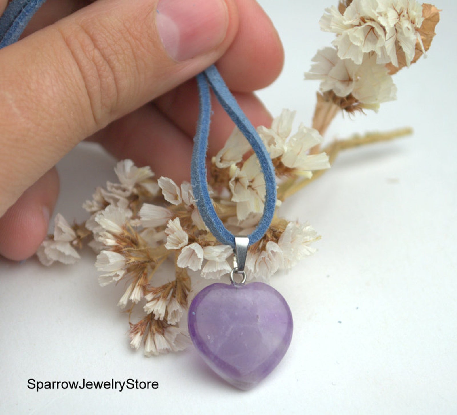 Genuine Amethyst Heart Pendant Necklace Amethyst Crystal Mini - Etsy