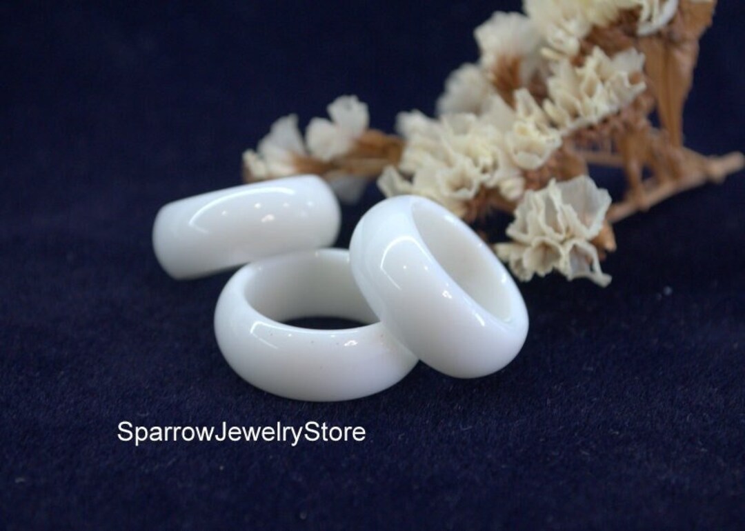 White Agate Promise Ring Band Stacking Carved Stone Band Natural White ...