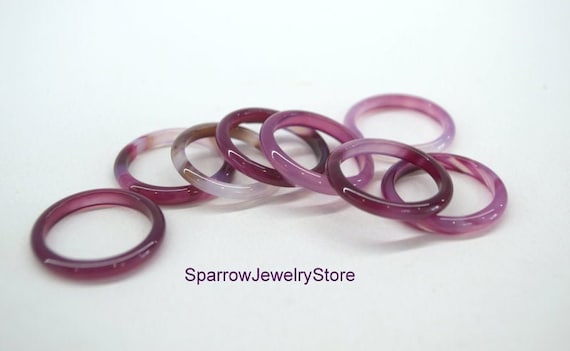Purple White Carved Agate Ring Stackable Gemstone Ring Band - Etsy