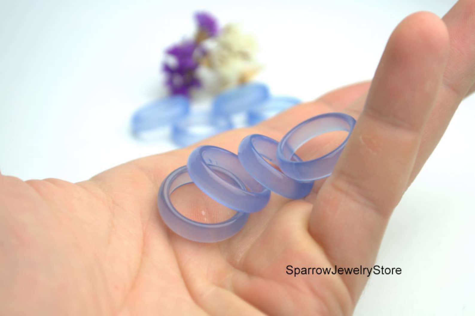 Blue Periwinkle Chalcedony Ring Band Solid Stone Rings Size 6 - Etsy