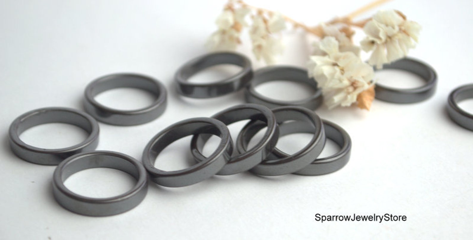 Hematite Stone Ring Band: Artisan Carved Gemstone Stacking Ring - Etsy