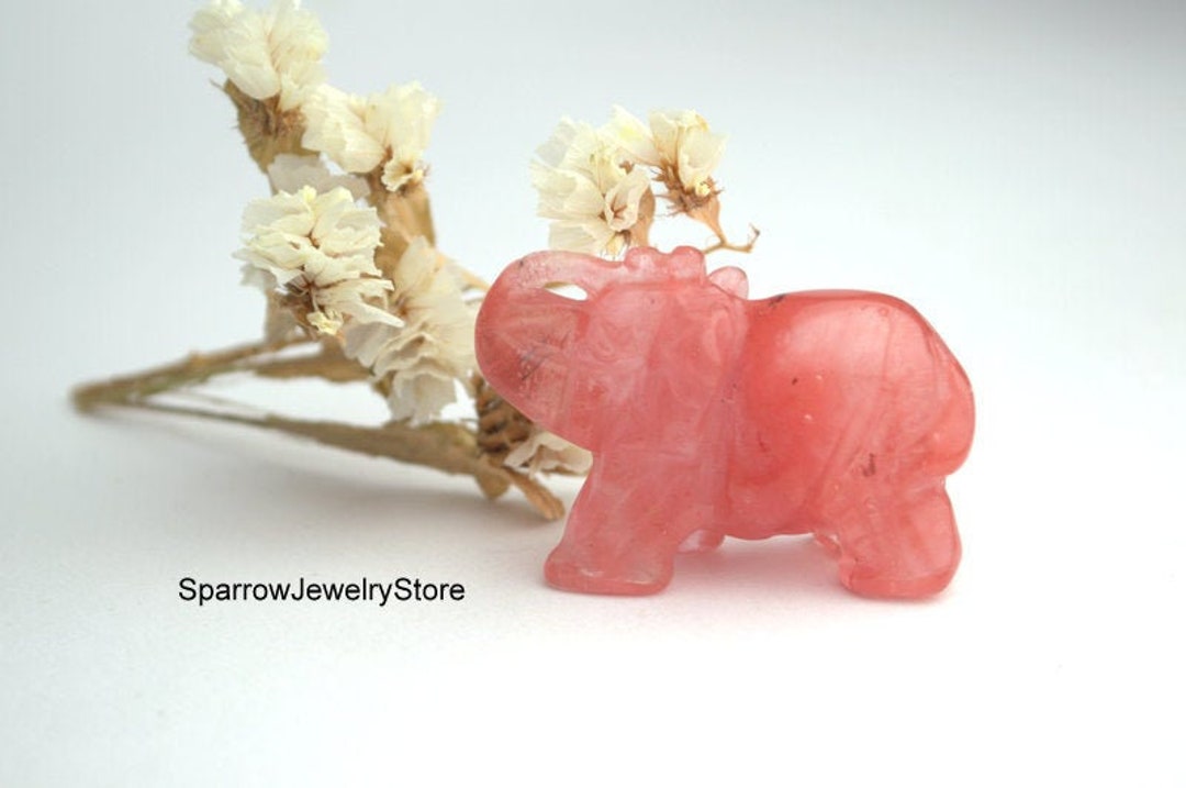 Hand Carved Pink Tourmaline Elephant Lucky Gemstone Figurine Handmade ...