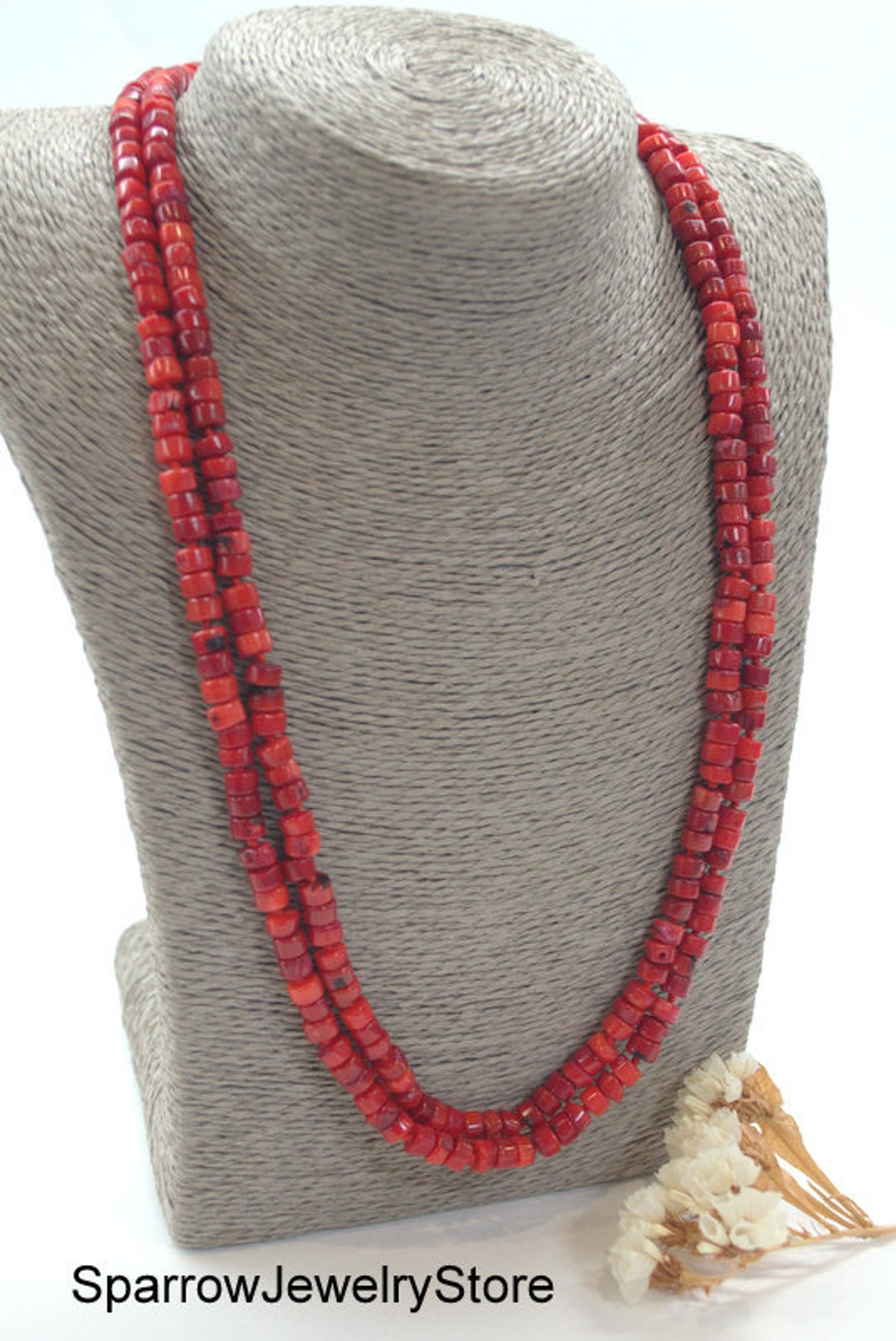 Multi Strand Red Coral Necklace Long Coral Wrap Statement | Etsy