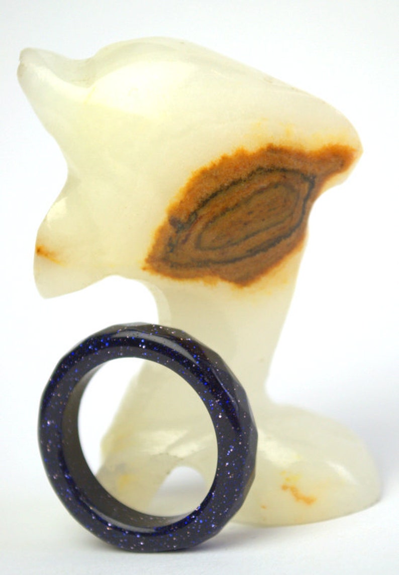 Blue Sandstone Faceted Ring Solid Stone Ring Size 6 7 8 9 10 - Etsy