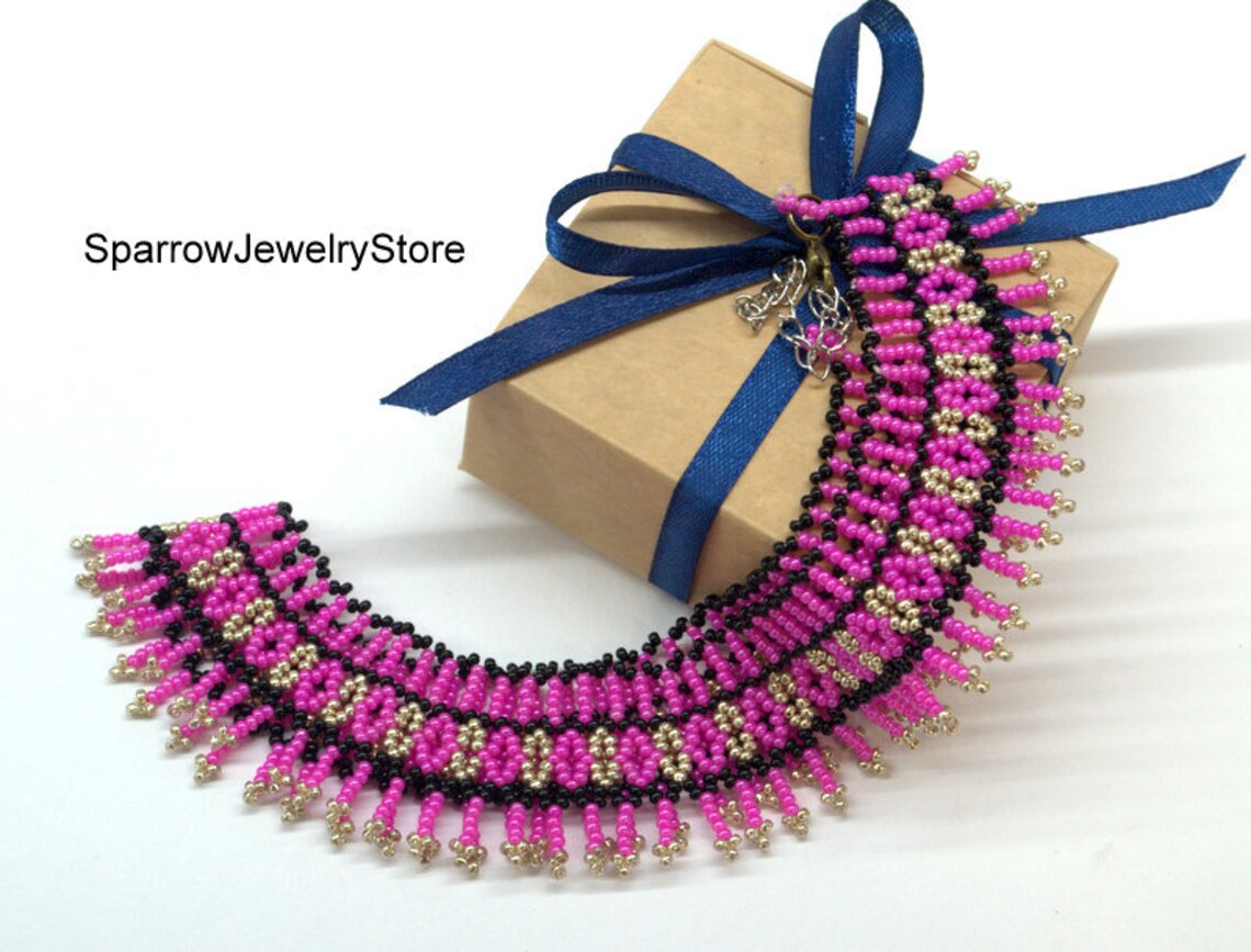 Handmade Seed Beaded Necklace Native Tribal American Necklace - Etsy