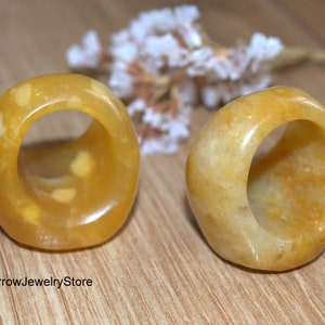 Natural Honey Yellow Jade Ring Band Solid Gemstone Band Carved Jellow ...