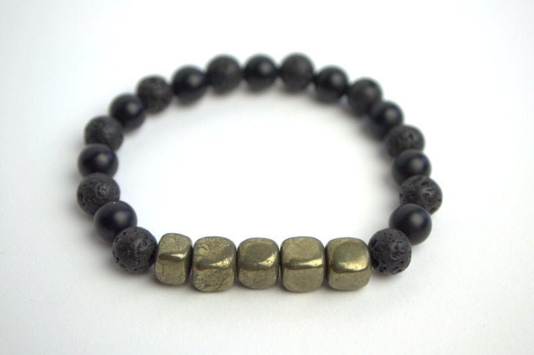 Mens Onyx Pyrite Bracelet Protection Success Men Talisman Adjustable ...