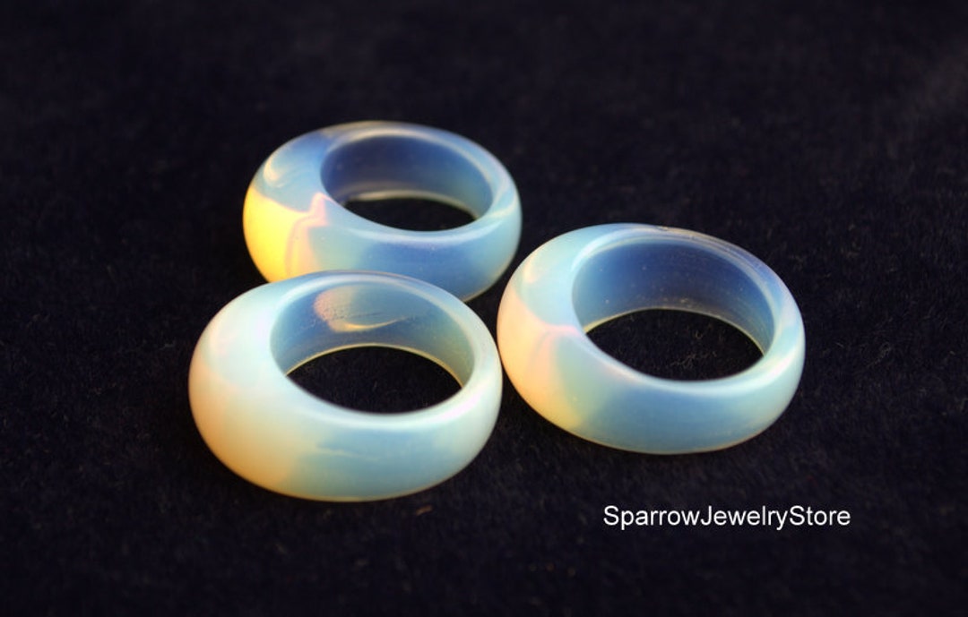 Solid Moonstone Ring Band Size 7 8 9 10 Carved Stone Rings Statement ...