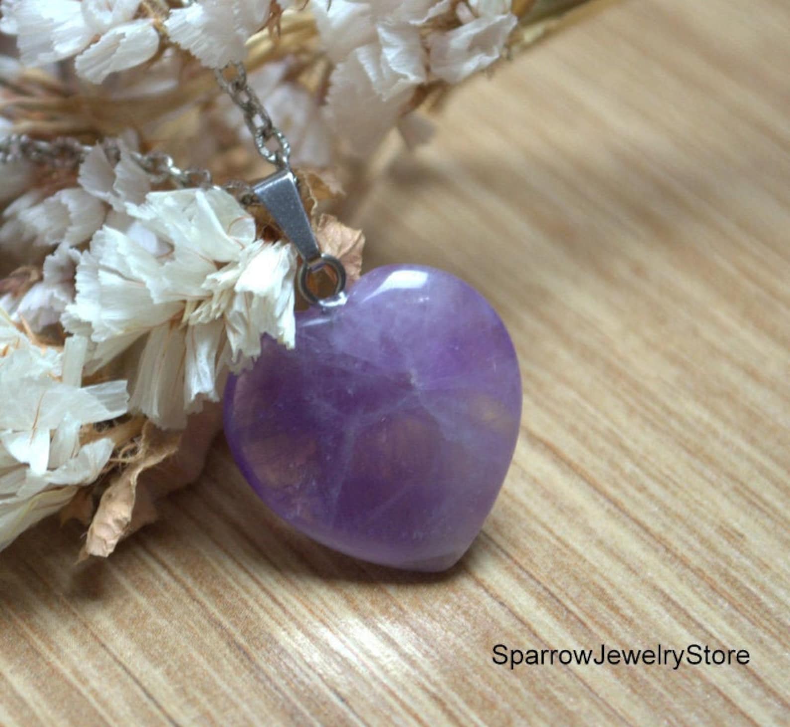 Genuine Amethyst Heart Pendant Necklace Amethyst Crystal Mini - Etsy