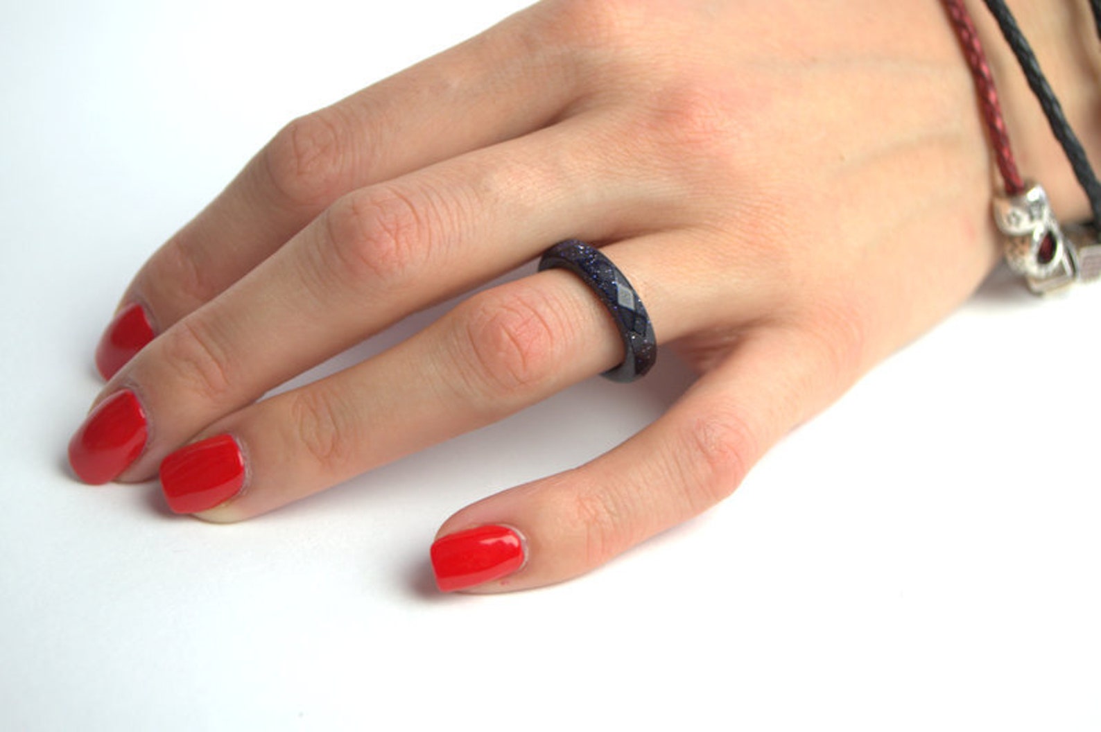 Blue Sandstone Faceted Ring Solid Stone Ring Size 6 7 8 9 10 - Etsy