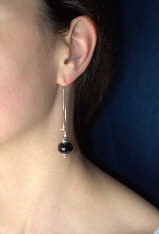 Black agate dangle earrings Goth jewelry Black stone dangle | Etsy