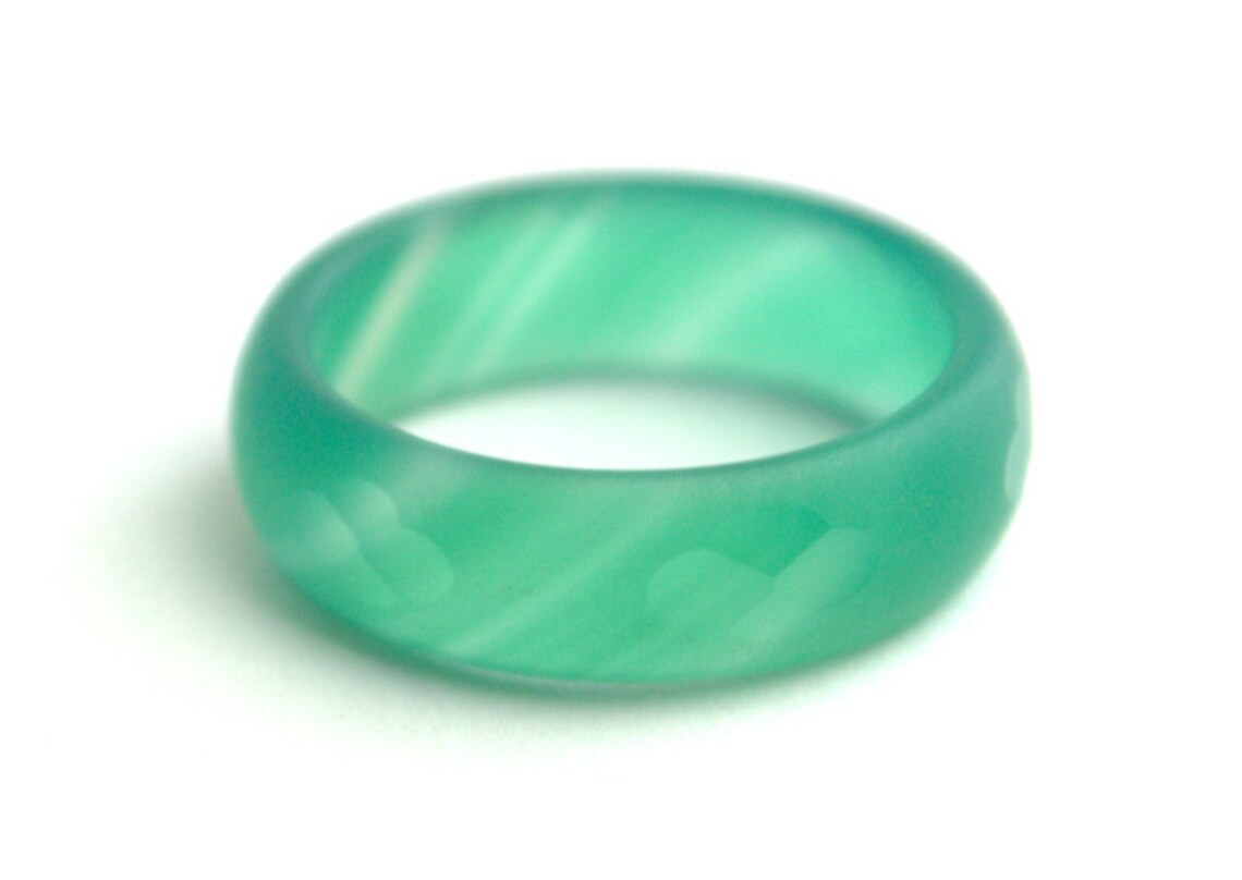 Matte Green Agate Solid Stone Ring Natural Gemstone Ring Size | Etsy