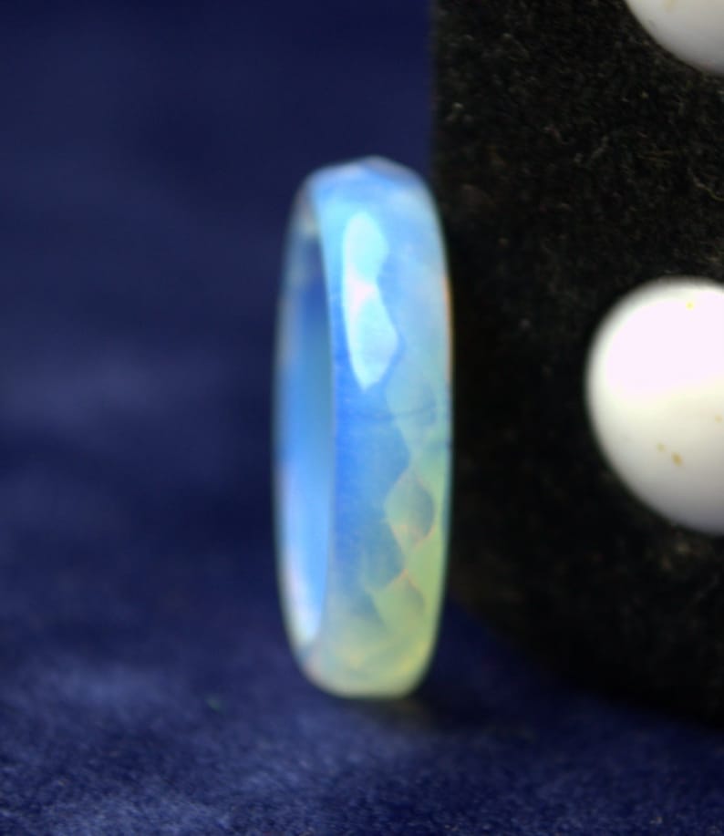Faceted Opal Moonstone wedding ring band Solid Stone band ring | Etsy