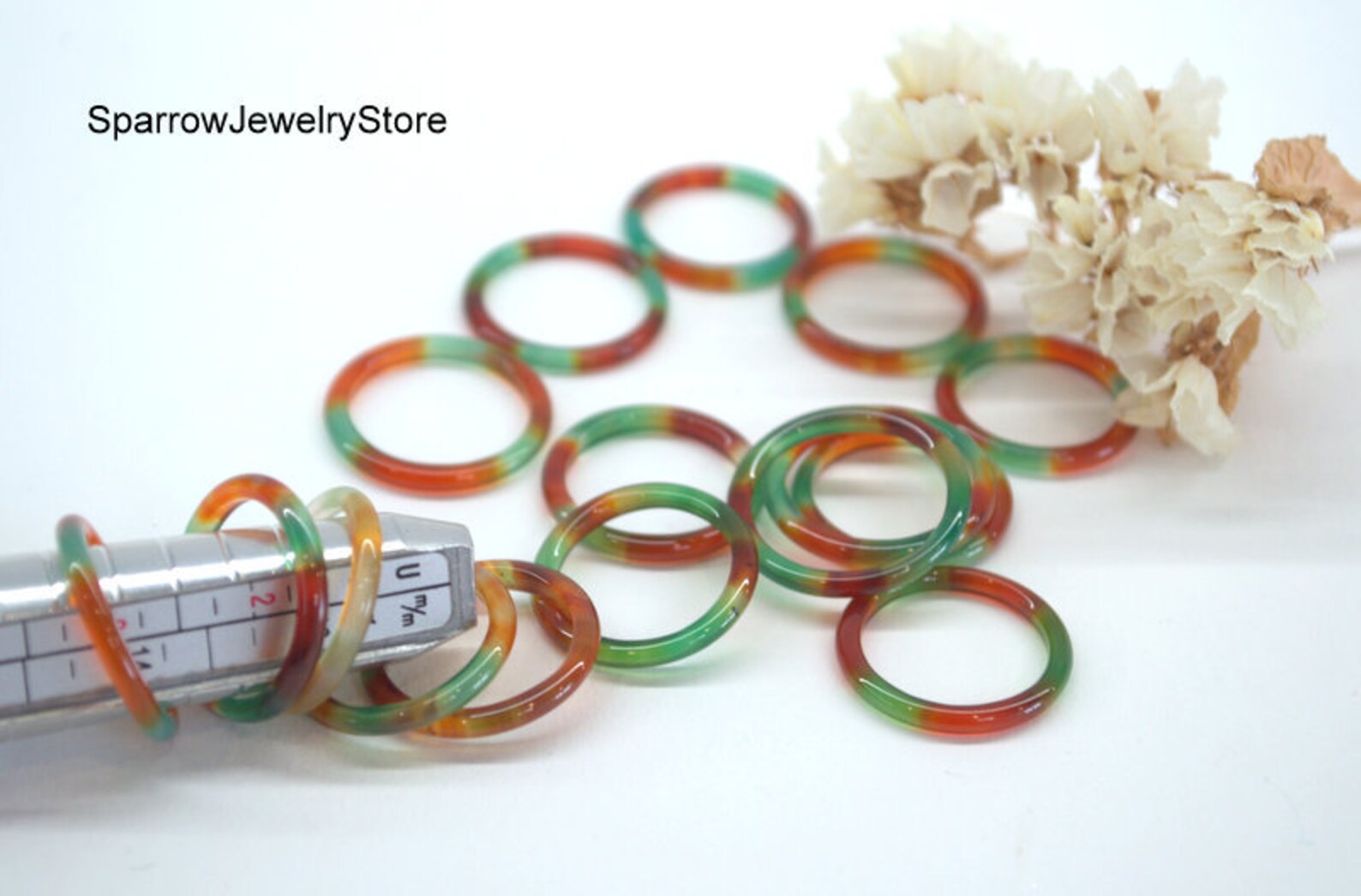 Green orange agate ring band Solid stone ring size 4 5 6 7 8 | Etsy