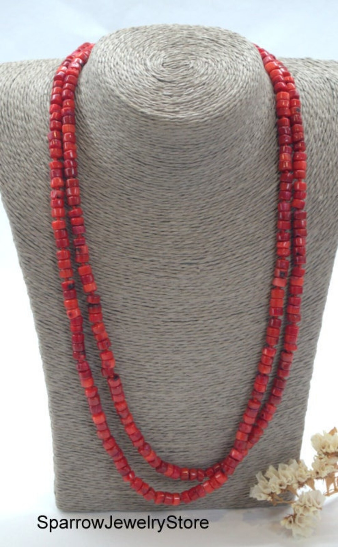 Multi Strand Red Coral Necklace Long Coral Wrap Statement Necklace No ...