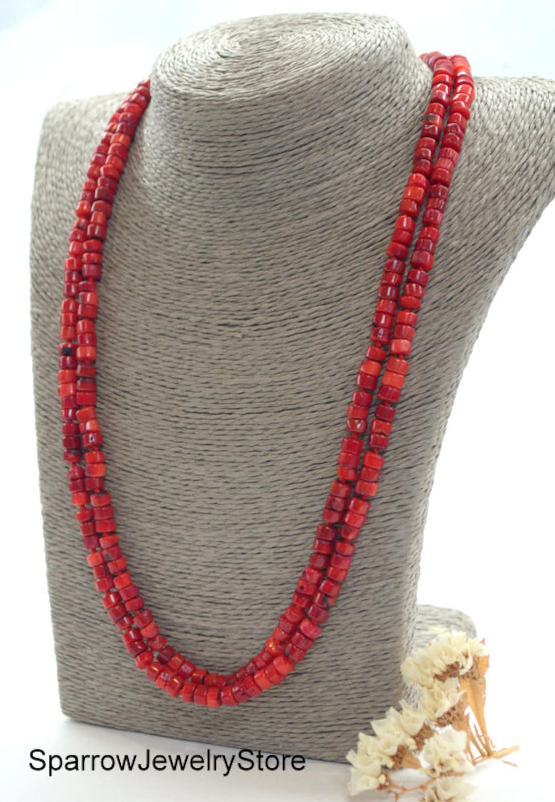 Multi Strand Red Coral Necklace Long Coral Wrap Statement | Etsy