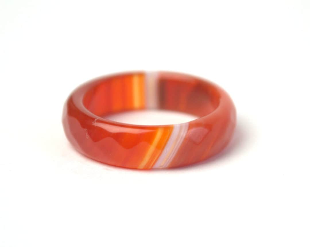 Carnelian Agate Stone Ring: Orange White Gemstone Band - Etsy