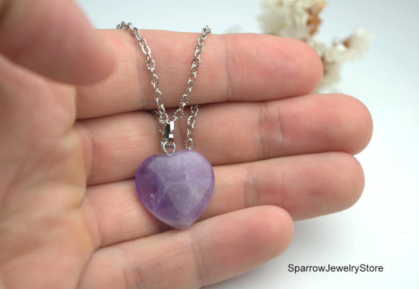 Genuine Amethyst Heart Pendant Necklace Amethyst Crystal Mini | Etsy