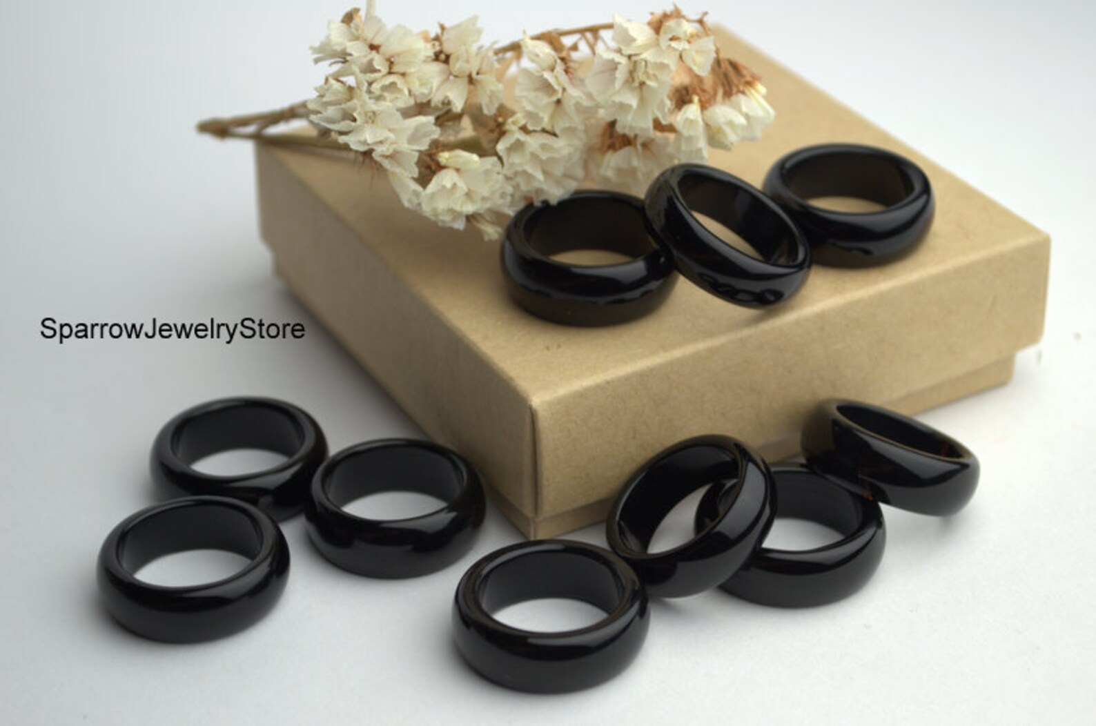Natural Black Agate Onyx Stone Band Solid Stone Rings Size 6 7 - Etsy