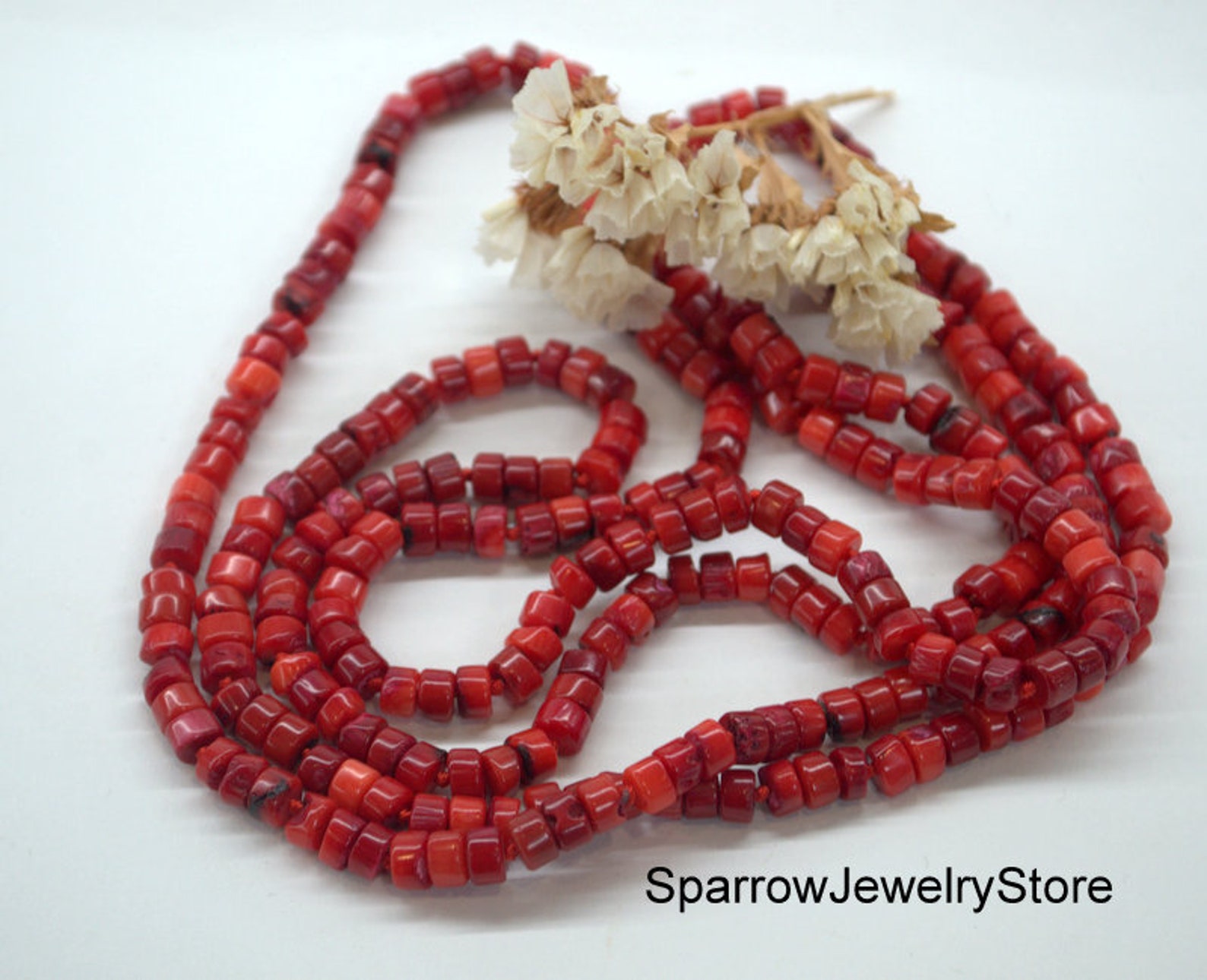 Multi Strand Red Coral Necklace Long Coral Wrap Statement - Etsy