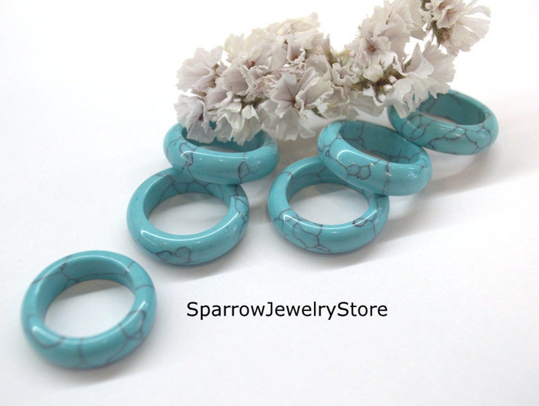Blue Turquoise Howlite Wedding Ring Band Blue Polished Stone Ring ...