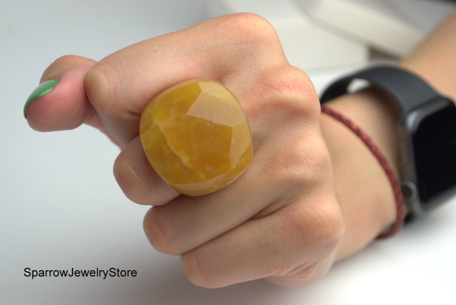 Natural Honey Yellow Jade Ring Band Solid Gemstone Band Carved - Etsy
