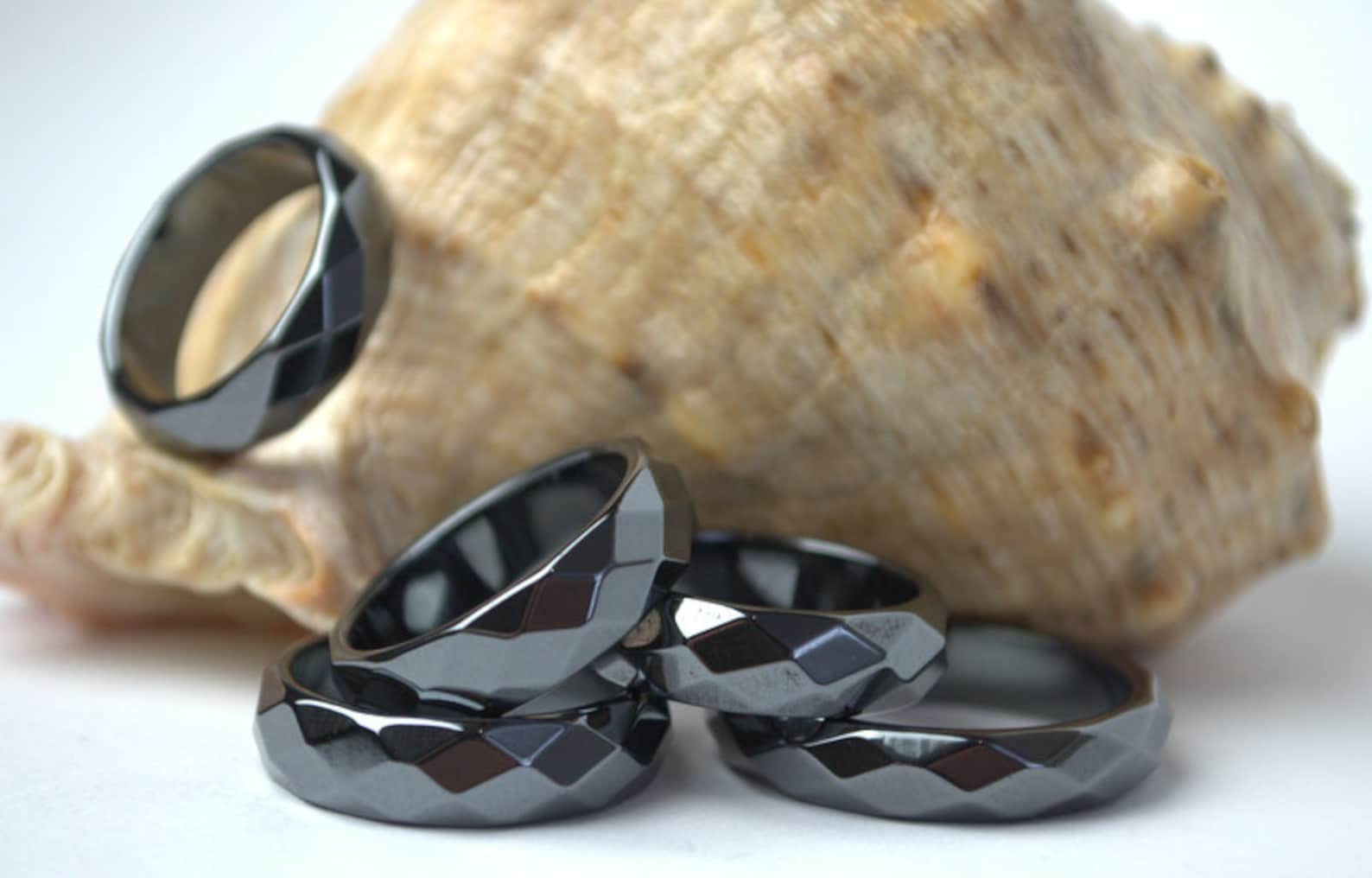 Natural Stone Ring Hematite Solid Gemstone Faceted Band Carved - Etsy
