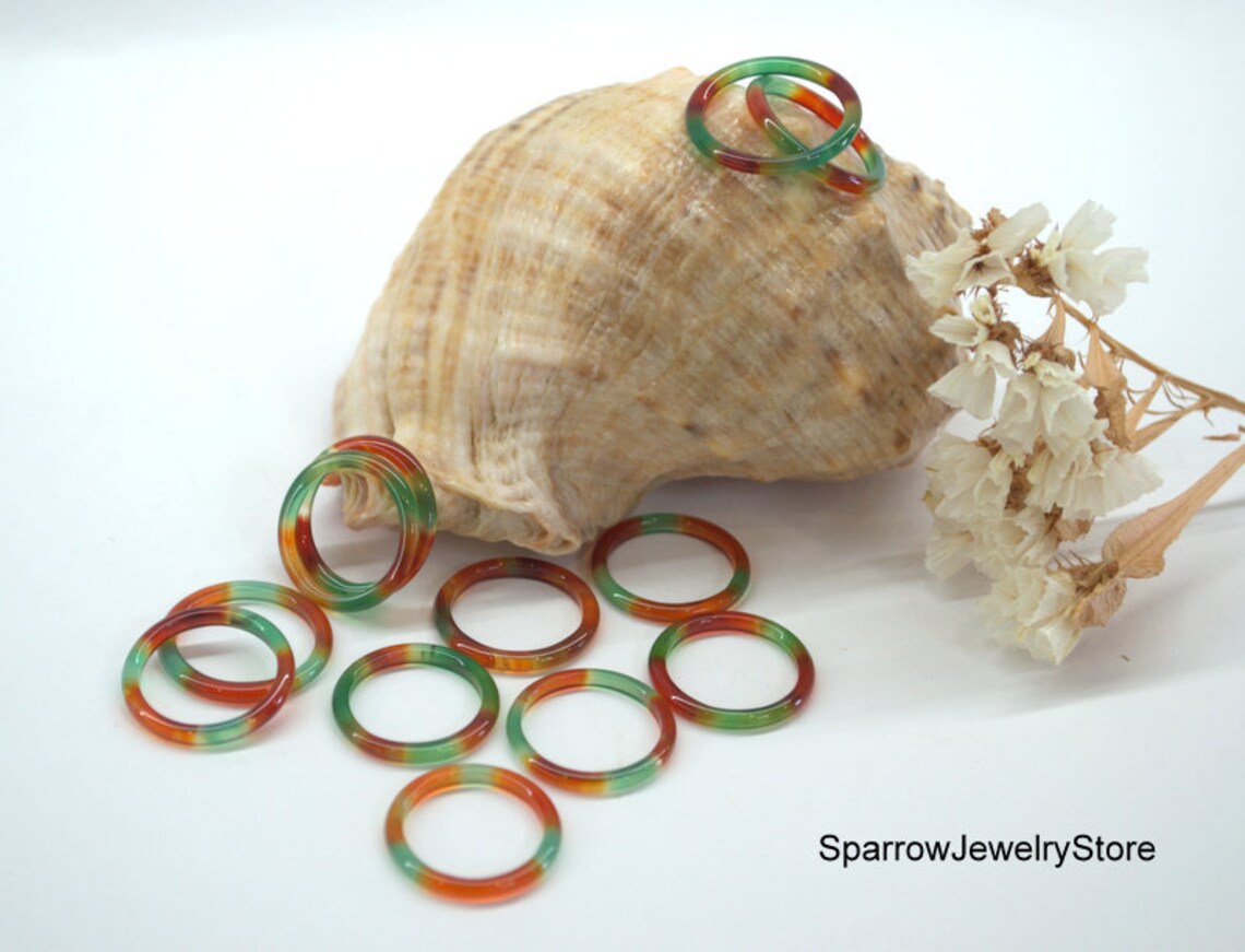 Green orange agate ring band Solid stone ring size 4 5 6 7 8 | Etsy