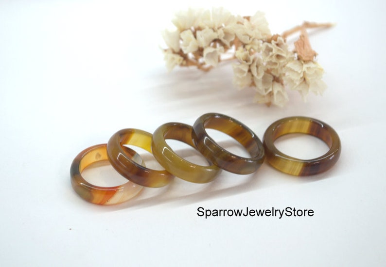 Brown Yellow Agate Solid Stone Rings Natural Gemstone Band - Etsy
