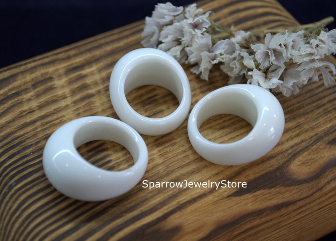 White Agate Ring Solid Stone Band Boho Stacking Ring Gemstone Eastern ...