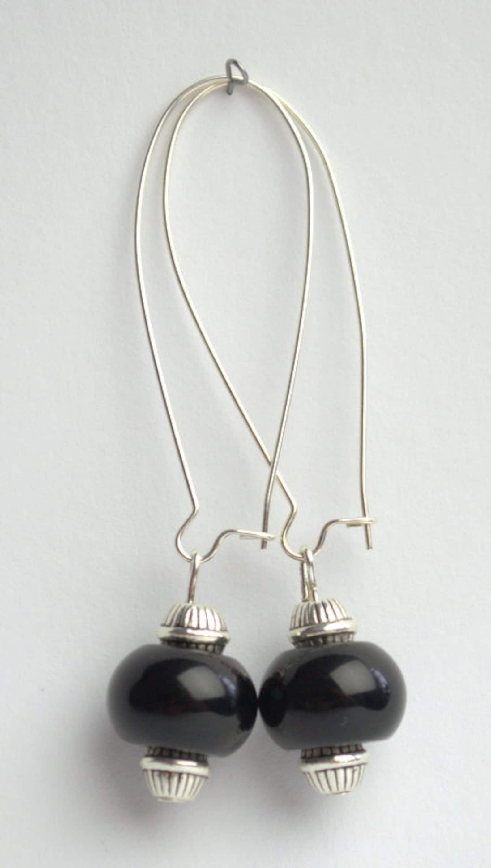 Black agate dangle earrings Goth jewelry Black stone dangle | Etsy