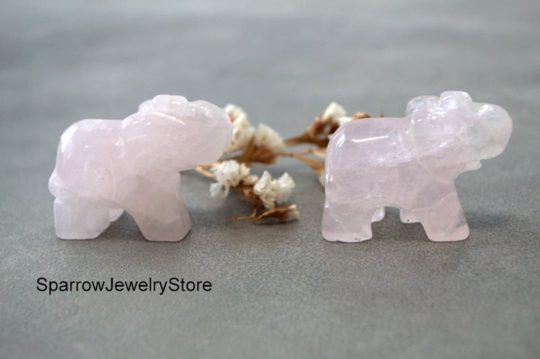 Rose Quartz Carved Lucky Elephant Gemstone Carving Spiritual Gift ...
