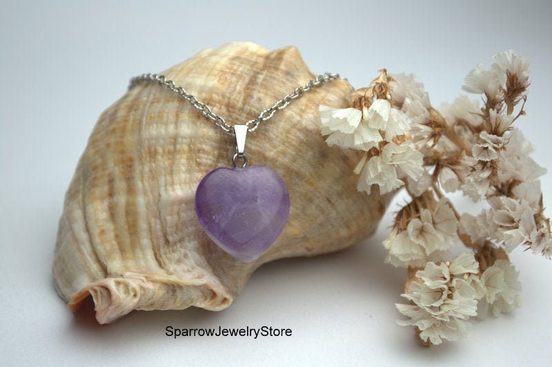 Genuine Amethyst Heart Pendant Necklace Amethyst Crystal Mini - Etsy