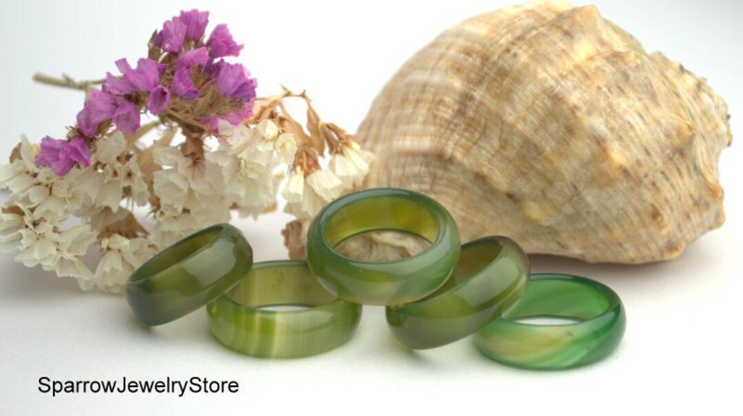 Green Agate Ring Band Solid Stone Ring Natural Gemstone Ring Engagement ...