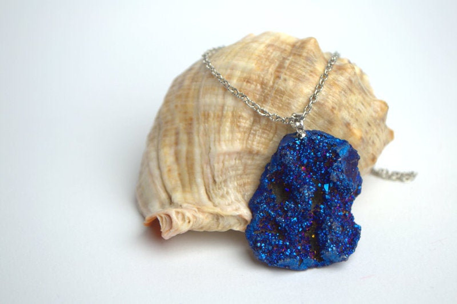 Raw Blue Druzy stone pendant Cobalt Titanium Blue Geode | Etsy