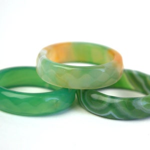 Natural Green Stone Ring Band Agate Solid Gemstone Faceted Band Carved ...